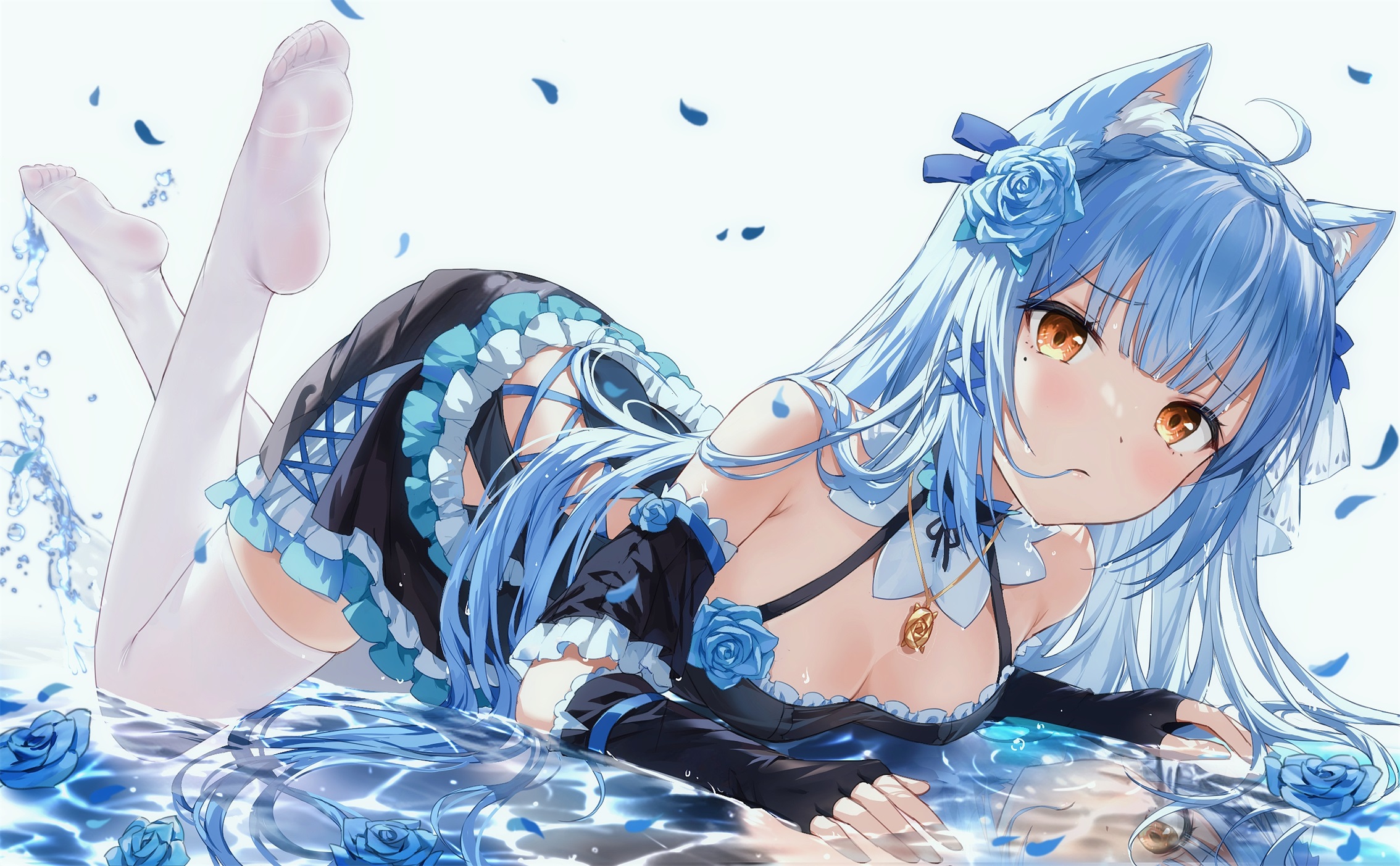 devil heavens animal ears cleavage feet nekomimi no bra see through thighhighs wet wet clothes ...